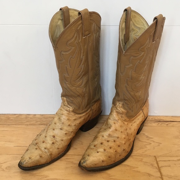 Justin Boots | Shoes | Vintage Justin Ostrich Cowboy Boot 12 Cream Tan ...